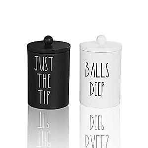 Farmhouse Apothecary Jars, Qtip & Cotton Ball Holder with Lids, Funny Rustic Cotton Swab Canisters for Bathroom Decor Storage Organization (Black & White)