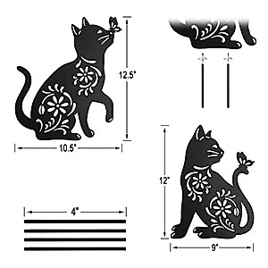 Cat Metal Garden Stakes, Outdoor Decorative Stakes, Garden Metal Animal Statues, Silhouette Animal Stakes, Animal Lawn Stakes Set of 2