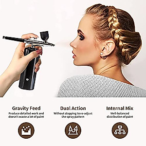 Airbrush Kit with Compressor kit 32PSI Cordless Airbrush Rechargeable Portable Dual Action Barber Airbrush Compressor, Air Brush for Painting, Model, Nail, Makeup, Barber. (Black)……