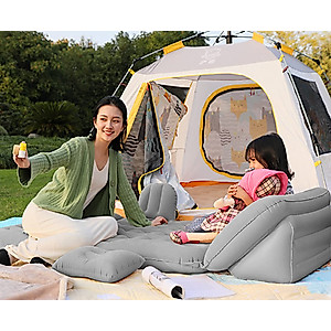 Dufominc Inflatable Car Air Mattress Travel Bed - 6 in 1 Thickened Car Camping Mattress Sleeping Pad with Electric Air Pump & 2 Pillows for Home SUV Sedan Pickup Backseat Couch Tent - Grey