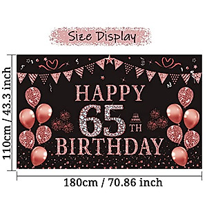Trgowaul 65th Birthday Decorations for Women 65 Year Old Rose Gold Birthday Backdrop Banner 5.9 X 3.6 Fts Happy Birthday Party Suppiles Photography Supplies Background Happy 65th Birthday Decoration