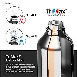 EcoVessel BOSS Stainless Steel Half Gallon Water Bottle with Dual Lid, Beer Growler, Water Jug 64 oz Water Bottle Wide Mouth Opening Gym Water Bottle (Black Shadow)