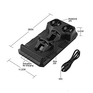 4 in 1 Charger for PS Move/Controller Gamepad Powered by Host USB, Fast Charging Base, with Charging Status Indicator, Controllers Organizer