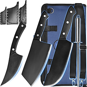 XYJ Portable Chef Knife Set Professional,Japanese Chef Knives With Sheath,Sharpener Rod,Cleaver Boning Knife For Vegetable Meat Cutting Camping Kitchen Knives,Full Tang,Gifts for Mom Dad