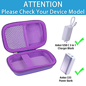 khanka Hard Travel Case for Anker 3-in-1 Fast Charging Charger with Built-in USB-C Cable/Anker 533 Power Bank/Anker Nano Power Bank,10000mAh Portable Charger (PD 30W max. Leistung),Case Only(Purple)