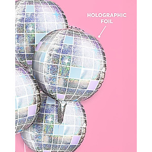 xo, Fetti Iridescent Disco Ball Foil Balloons - 4 pk, 22" | Last Disco Bachelorette Decorations, Groovy Birthday Party Supplies, 70s Baby Shower, NYE, Space Cowboy