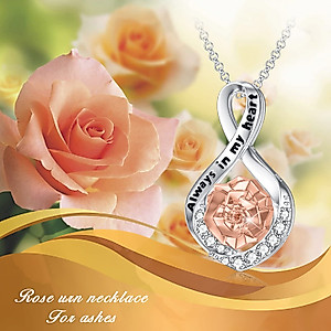 Flpruy Rose Urn Necklaces for Ashes 925 Sterling Silver Rose Infinity Urn Pendant Cremation Keepsake Memorial Pendant Necklace for Ashes for Human