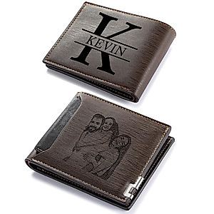 Jewelstruck Wallet for Men Custom Wallets for Men Personalized Photo Wallet Engraved Picture Initials Fathers Day Customized Gifts for Dad Husband Boyfriend Son