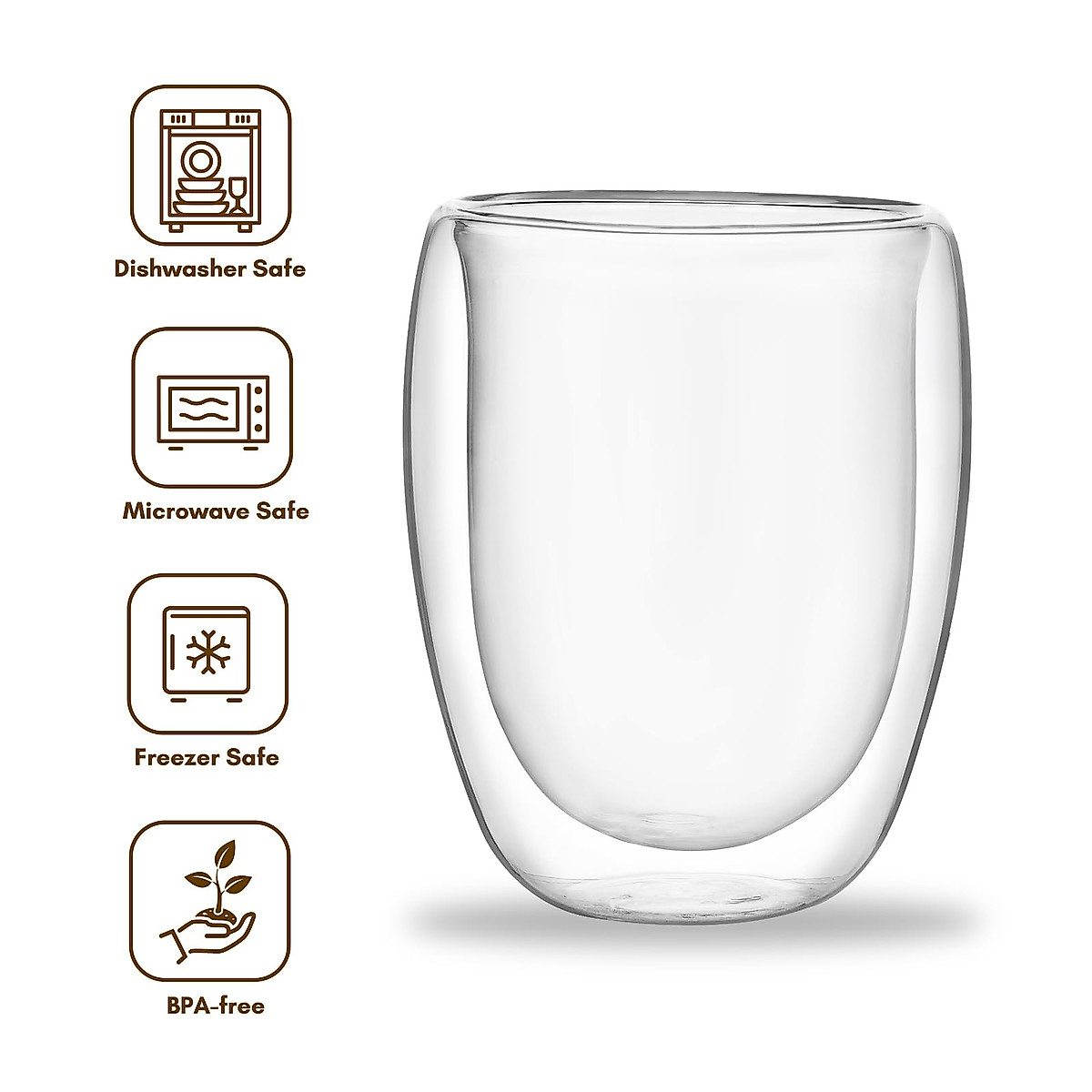 Moretoes Double Walled Glass Coffee Mugs, 6pcs 12oz Clear Cup with Insulated Layer for Latte, Cappuccino, Ice Tea, Hot Beverage