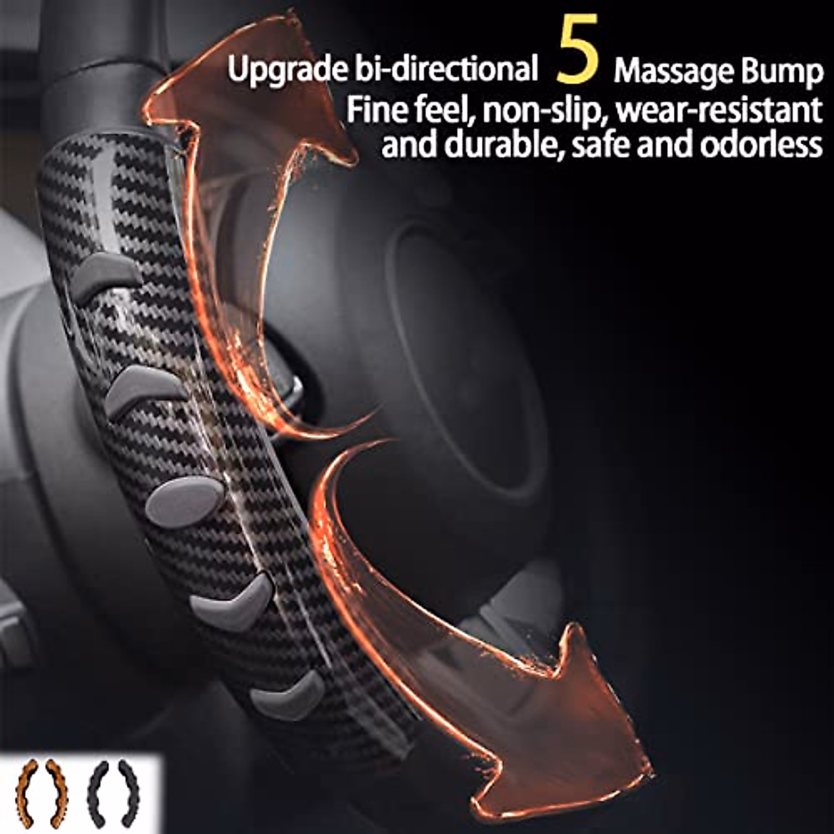 Moioee Carbon Fiber Anti-Slip Steering Wheel Grips Booster Cover Trim, Car Steering Handle Protector Assist Ferrule, Auto Interior Accessories Universal for Women Men, Suitable for Most Models