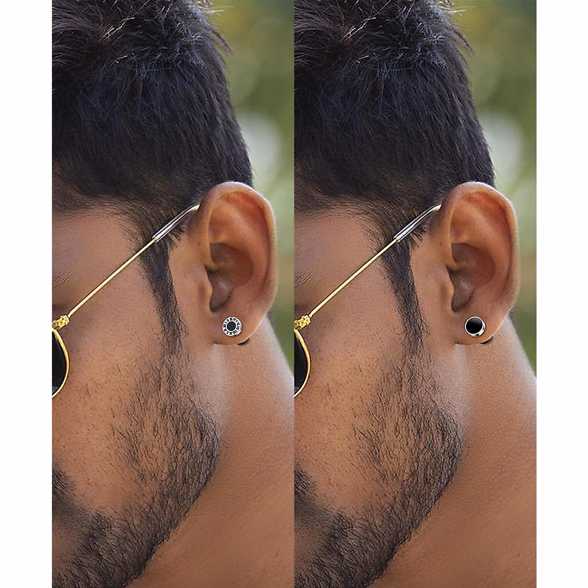 Ofeiyaa 12 Pairs Stainless Steel Stud Earrings Cubic Zirconia Cartilage Barbell Earring Set for Men Women Black Silver Tone 8mm