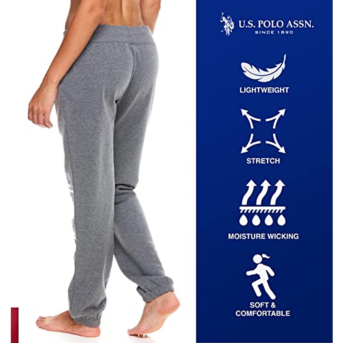 U.S. Polo Assn. Womens Sweatpants - Women Joggers Sweats with Logo Print - French Terry Poly-Cotton (Charcoal Heather with White Print, Medium)