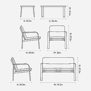 Lucky Yard Aluminum Outdoor Patio Furniture Sets,4 Pieces Metal Modern Patio Conversation Set with Cushions for Garden, Backyard Textilene Furniture Sets,Dark Grey