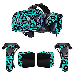 MightySkins Skin Compatible with HTC Vive Pro VR Headset - Teal Leopard | Protective, Durable, and Unique Vinyl Decal wrap Cover | Easy to Apply, Remove, and Change Styles | Made in The USA