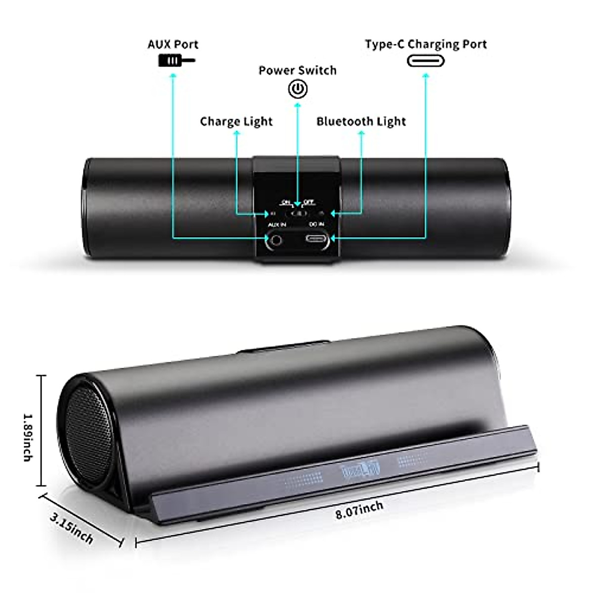 DORNLAT Wireless Bluetooth Speakers, Portable Phone Tablet Stand Holder Speaker, Dual Drivers Bass Stereo Dock Speaker for iPad, Phone, Outdoor, Travel, Home Party (Black)