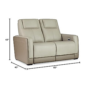 Signature Design by Ashley Battleville Contemporary Leather Power Reclining Loveseat with Adjustable Headrest, Light Gray