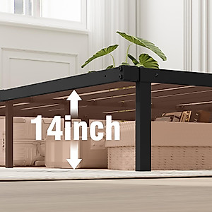 Flolinda Foldable King Bed Frame Metal Platform Bed 10 Minutes Quick Assembly Steel Slats 11 Feet Support No Box Spring Needed 14inch Black