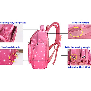 Qiuhome Cute School Backpack for Girls with Chest Strap (14inch, Rose Red)