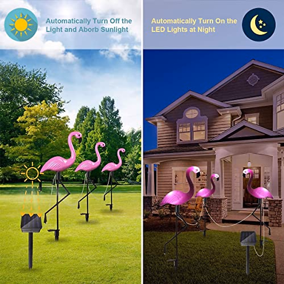 Flamingo Garden Solar Lights 3 Pieces Waterproof and Solar Powered Outdoor Decorative Stake Pink Lights for Pathway Lawn Yard Landscape Path Christmas Decorations Gifts