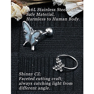 Oufksiyy tragus piercing jewelry 16G surgical steel tragus earrings for women cartilage earring Stud s Hoop butterfly cz Rook Piercing Jewelry For mens earrings Silver