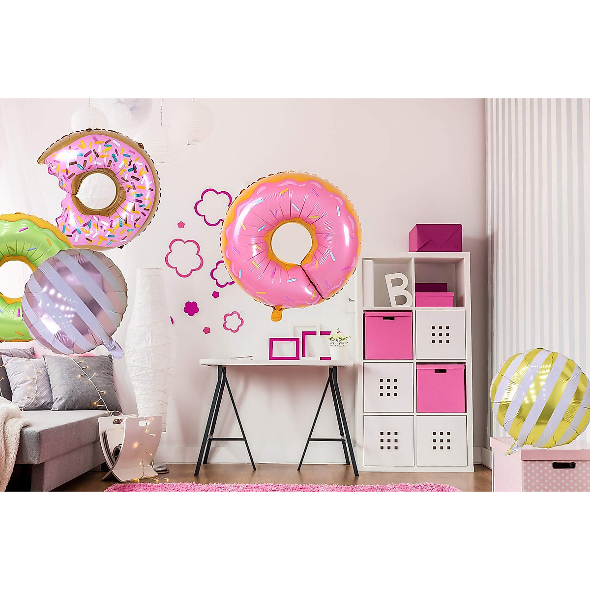 6PCS Big Donut Foil Balloons Large Mylar Doughnut Balloons for Birthday Party Wedding Decoration Baby Shower Donut Time