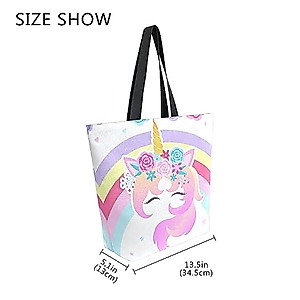 Naanle Canvas Tote Bag Large Women Casual Shoulder Bag Handbag Rainbow Unicorn Floral Canvas Tote Bag Reusable Grocery Shopping Cloth Bags Beach Bag for Women