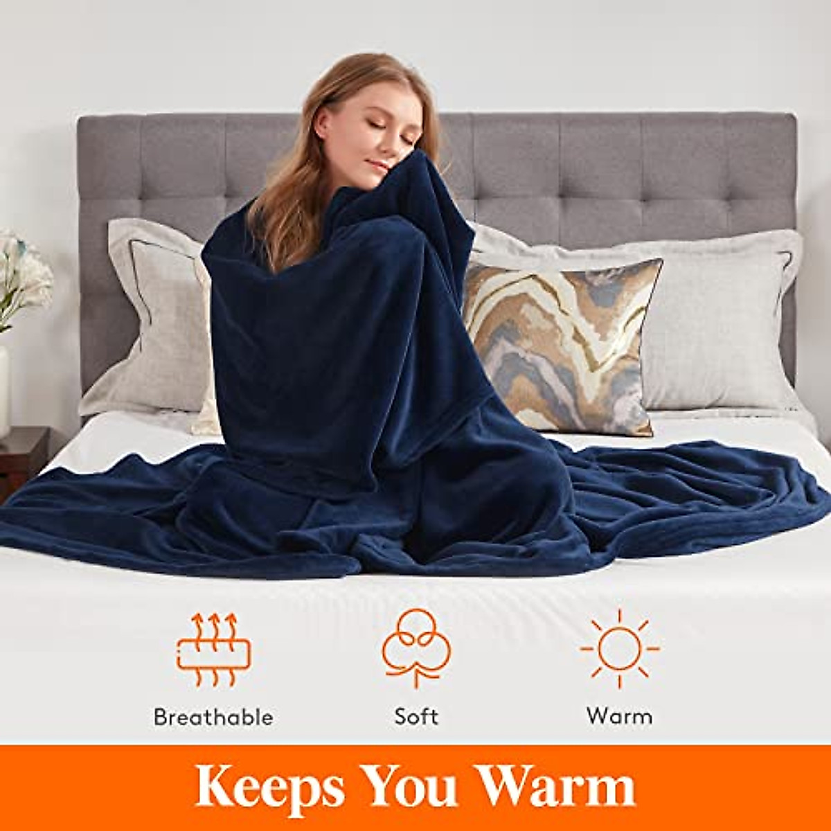 Lifewit Fleece Blanket Queen Size - Ultra Soft Throw Blanket - Fuzzy Warm Cozy Plush Reversible Microfiber Flannel Blanket for Sofa, Couch, Bed, Crib Stroller, Navy, 90" x 90"