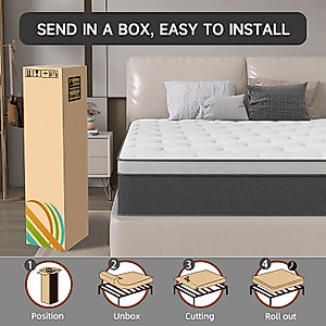 Hohamn Full Size Mattress, Gel Memory Foam Hybrid Mattress in a Box, Individual Pocket Springs, Supportive & Pressure Relief, Good Springback, Breathable Full Mattresses