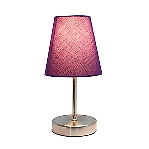 Simple Designs LT2013-PRP Mini Basic Sand Nickel Table Lamp with Fabric Shade, Purple (Pack of 2)