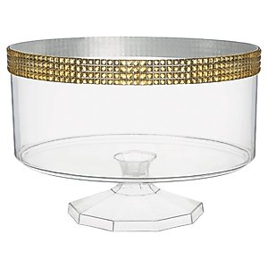 Elegant Small Clear Plastic Trifle Container with Gold Gems - 5.875" | Perfect for Weddings, Anniversaries, and Special Occasions (1 Pc.)
