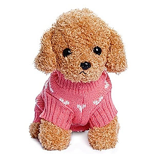 Dxhycc Dog Knitted Sweater Heart Puppy Sweater Warm Soft Pet Holiday Clothes for Small Cats and Dogs (Pink, S)