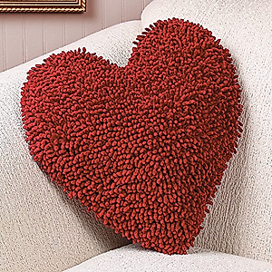 Fun Express Heart Shaped Chenille Pillow - 14 Inch - Valentine's Day Home Decor