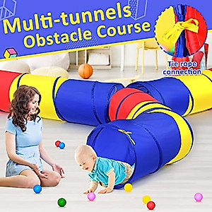 PigPigPen Kids Tunnel for Toddlers, Pop Up Play Tunnel Tent for Babies or Dogs, Indoor & Outdoor Toys for Kids Backyard Playset. (Red,Yellow,Blue Play Tent)