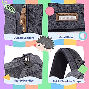 iniuniu Diaper Bag Backpack, 4 in 1 kit Large Unisex Baby Bags for Boys Girls, Waterproof Travel Back Pack with Diaper Pouch, Washable Changing Pad, Pacifier Case and Stroller Straps, Dark Gray