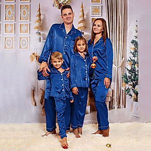KASAAS daily deals Family Pajamas Matching Sets Satin Long Sleeve Pj Soft Button Down Sleepwear Loungewear women