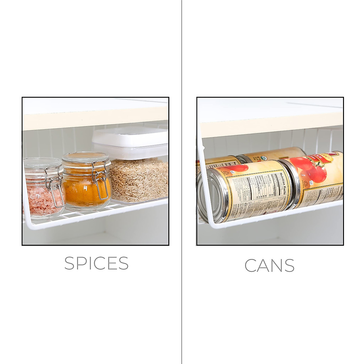 Smart Design Cabinet Storage Shelf Rack and Undershelf Storage Basket Bundle – Medium Shelf Rack (8.5 x 13.25 Inch) and Medium Storage Basket (16 x 5.5 Inch) – Steel Metal Wire – White