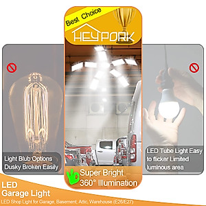 HEYPORK E26/E27 Socket Garage Light 180W 18,000LM 363Pcs LED Shop Light 6,500K Extra Bright LED Indoor Lights Foldable Garage Lighting Adjustable Garage Light Bulbs with Multiple LED Lights Deformable