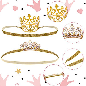 Gold Baby Crown Baby Tiara Baby Crown Headband Crystal Crown Hair Belt for Little Girl Infant Princess Tiaras Birthday Elastic Hair Band for Photography Headband Props