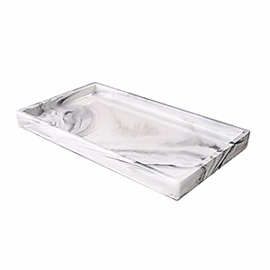 Bathroom Tray,Goporcelain Marble Tray for Bathroom Counter Decor Ceramic Perfume Organizer Vanity Tray for Dresser Jewelry Dish Key Plate Rectangle Marble Sink Trays Countertop Organizer White,Medium