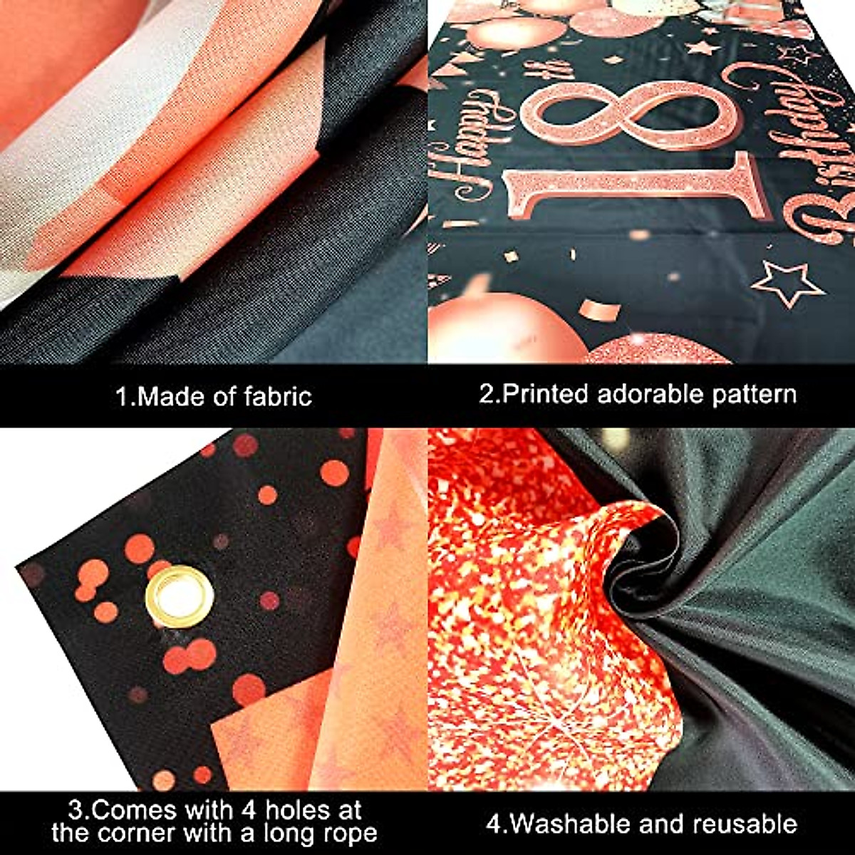 KatchOn, Rose Gold Happy 18th Birthday Banner - XtraLarge, 72x44 Inch | Rose Gold 18th Birthday Backdrop | 18 Birthday Banner for Rose Gold 18th Birthday Party Decorations | 18 Birthday Decorations