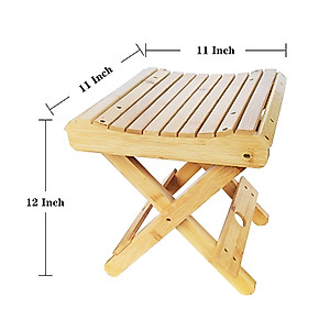 TripDock 12 Inch High Natural Bamboo Folding Stool for Shaving/Shower/Foot Rest/Outside Fishing Chair, Fully Assembled (Natural)