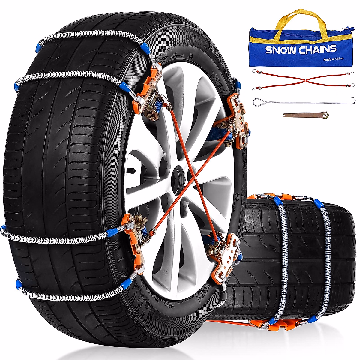 QIYISS Snow Chains, Tire Chains for SUV Car Pickup Trucks, Universal Adjustable Emergency Traction Chains, Tire Width 195 205 215 225 235 245 255 265MM 8pack