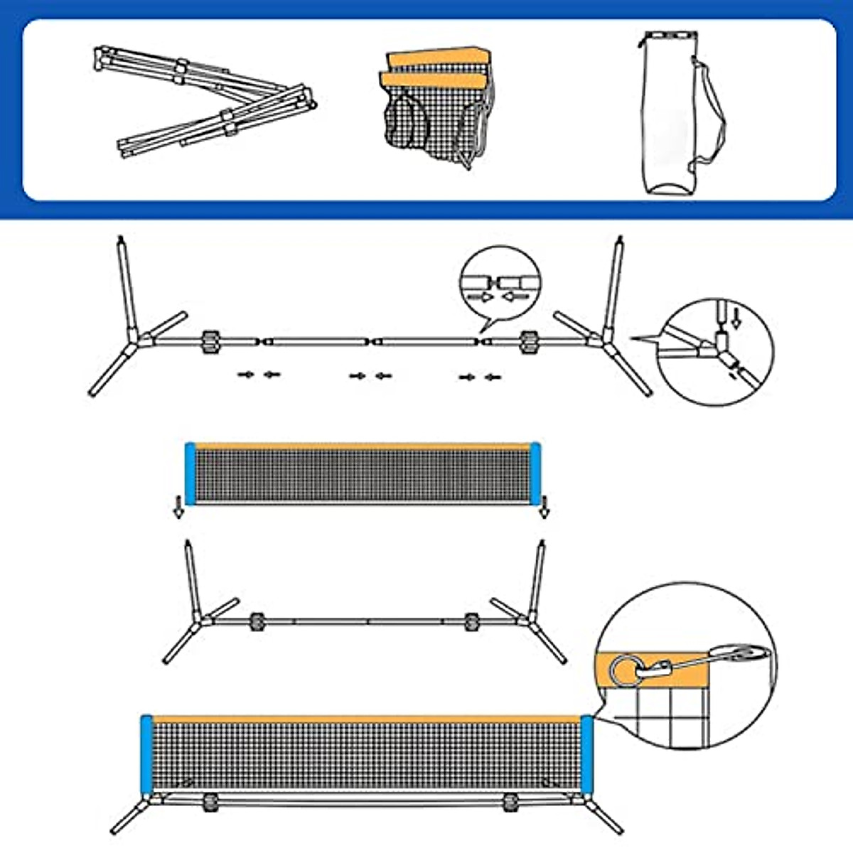 Eastgoing 10 ft Mini Portable Soccer Tennis Net | Pickleball Net System with Carrying Bag for Driveway Backyard. Easy Assemble Beach Tennis Net | Tennis Practice for Indoor and Outdoor