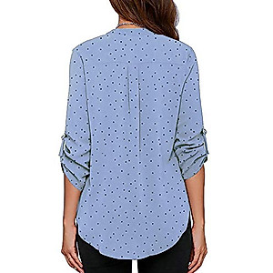 roswear Women's V Neck Long Sleeve Loose Fit Shirt Dressy Casual Blouses Baby Blue X-Large
