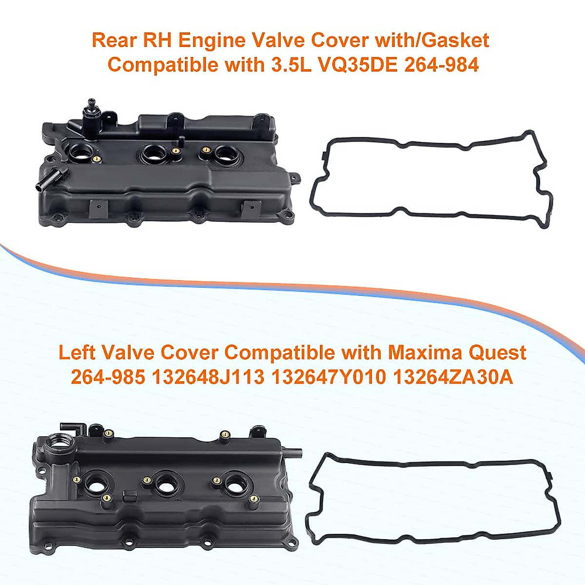 WATERWICH Engine Valve Cover with Gasket Compatible with Nissan Maxima Murano Altima 3.5L Turbo 2002 2003 2004 2005 2006 2007 Replaces 264-985 264-984 (Set of 2)