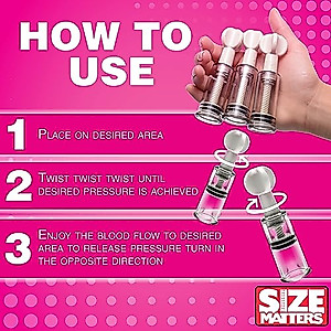 Size Matters Twist Up Nipple and Clitoris Suction Devices, Transparent, 3 Count (Pack of 1) (AC914)