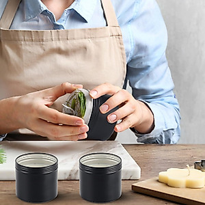 OBKJJ 42 Pack Round Cans with Screw Lid 7 Oz Aluminum Metal Tins DIY Food Candle Containers for Lotion Bars, Balms, Salve, Spices, Beard Balm, Crafts with 4 Markers 6 Sheets Label Stickers (Black)