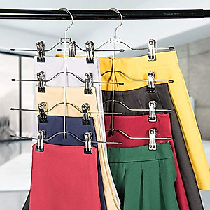 Frezon Multi Layer Pants Hangers, 4 Tier Skirt Hangers with Adjustable Clips, Non Slip Space Saving Closet Organizer Heavy Duty 360 Degree Swivel Hook, Great for Slack, Trouser, Jeans(Black)