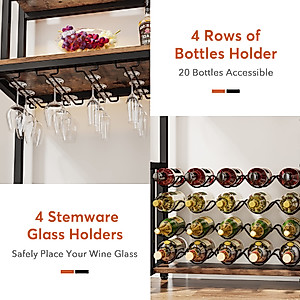 Tribesigns 5 Tiers Wine Rack Table, Bakers Rack with Wine Storage, Wine Rack Freestanding Floor with Glass Stemware Holders,Wine Bar Table for Kitchen, Dinning Room, Rustic Brown