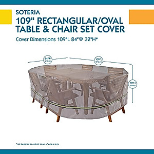 Duck Covers Soteria Waterproof 109 Inch Rectangular/Oval Patio Table with Chairs Cover, Outdoor Table and Chair Cover, Grey